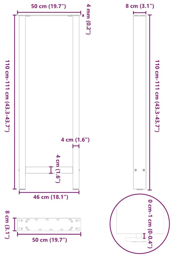 vidaXL Nohy k barovému stolu antracitové 2 ks 50 x (110-111) cm ocelové
