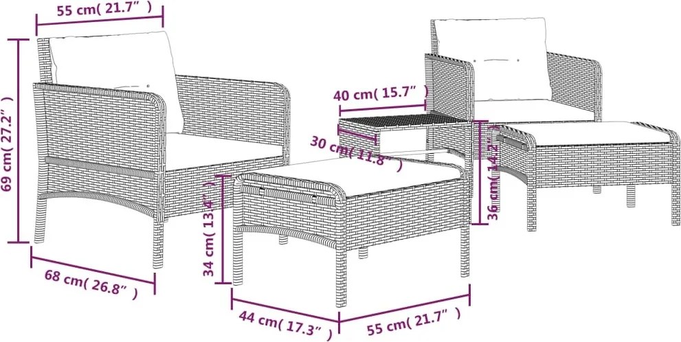 vidaXL 5dílná zahradní sedací souprava s poduškami polyratan [319680] Barva: Hnědá