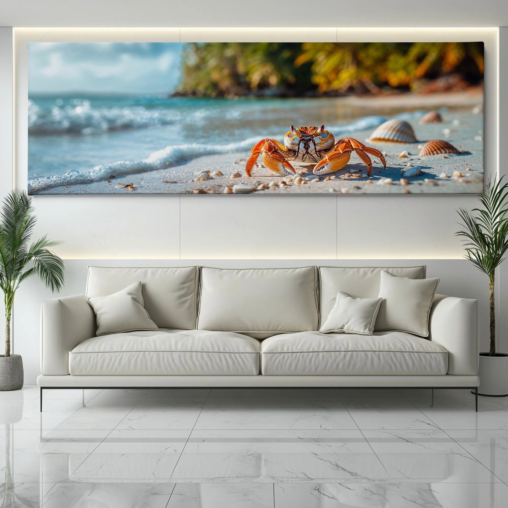 Obraz na plátně - Krab na opuštěné pláži FeelHappy.cz Velikost obrazu: 120 x 40 cm