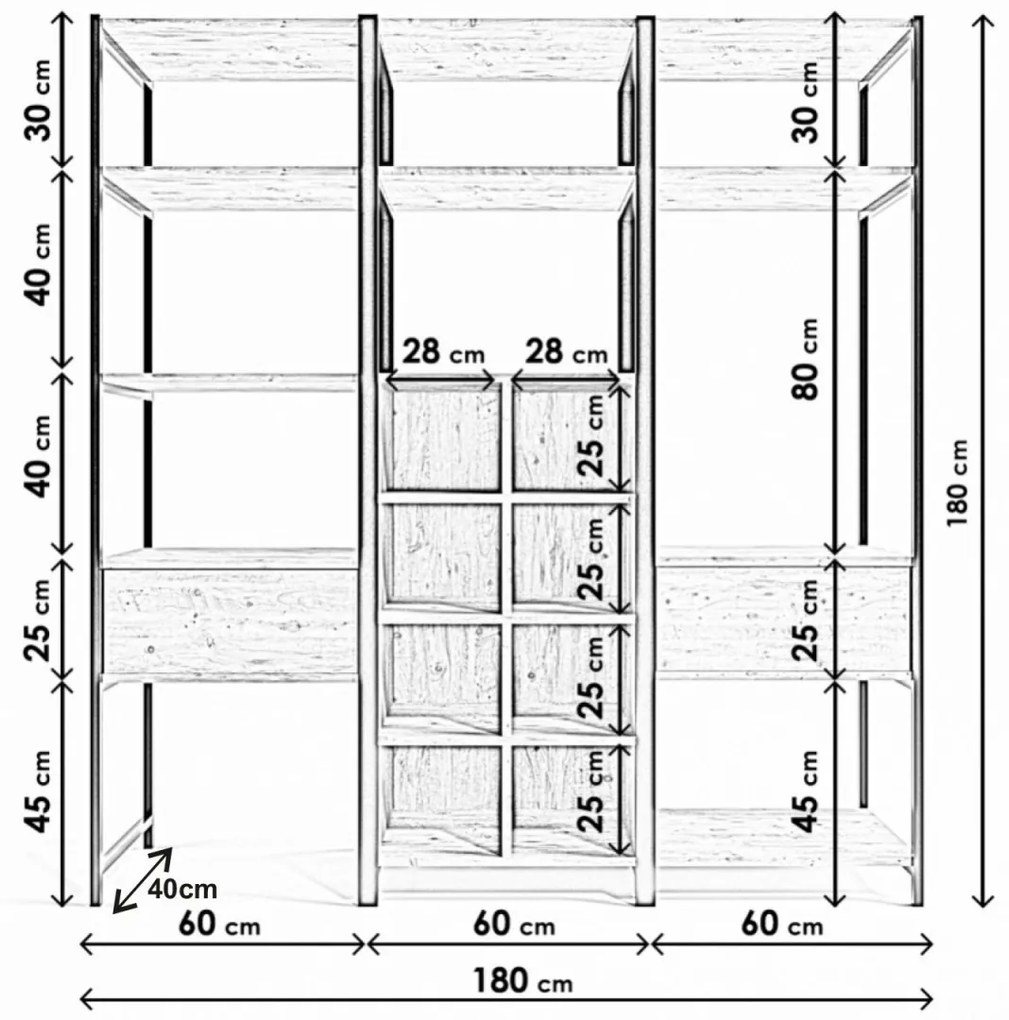 Otevřená šatní skříň Gardirop IV 180 cm dub