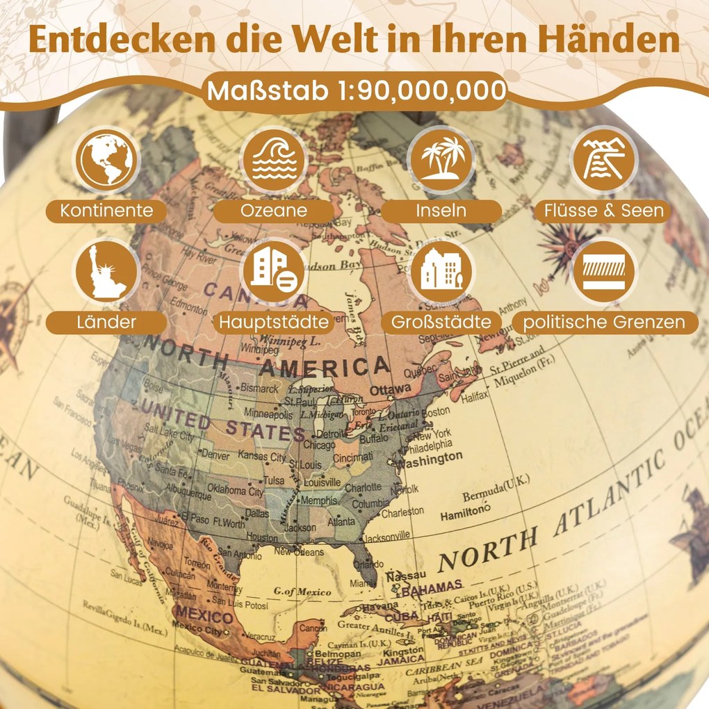 Costway Ø14 cm glóbus s kovovým stojánkem vzdělávací/geografický studentský