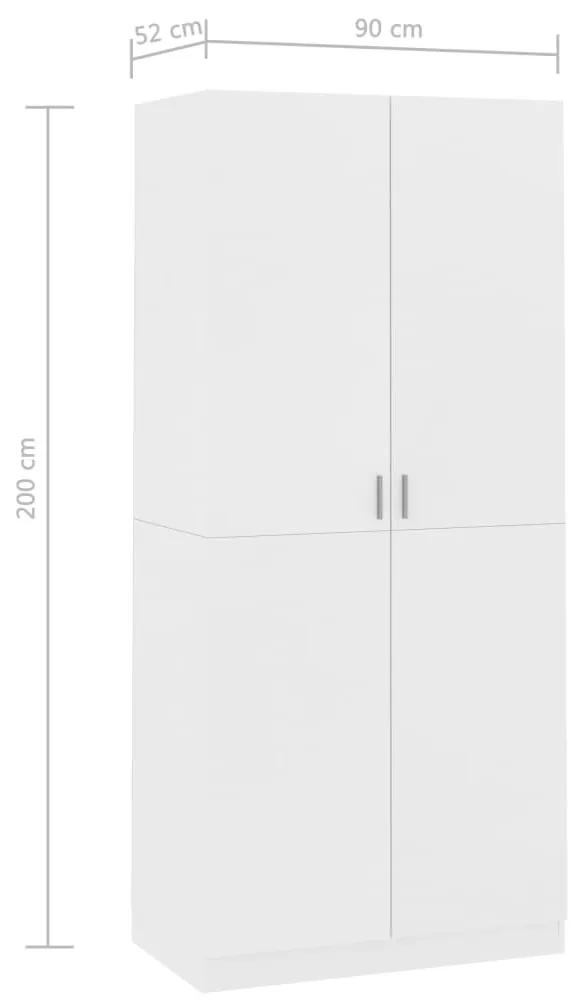vidaXL Šatní skříň bílá 90 x 52 x 200 cm dřevotříska