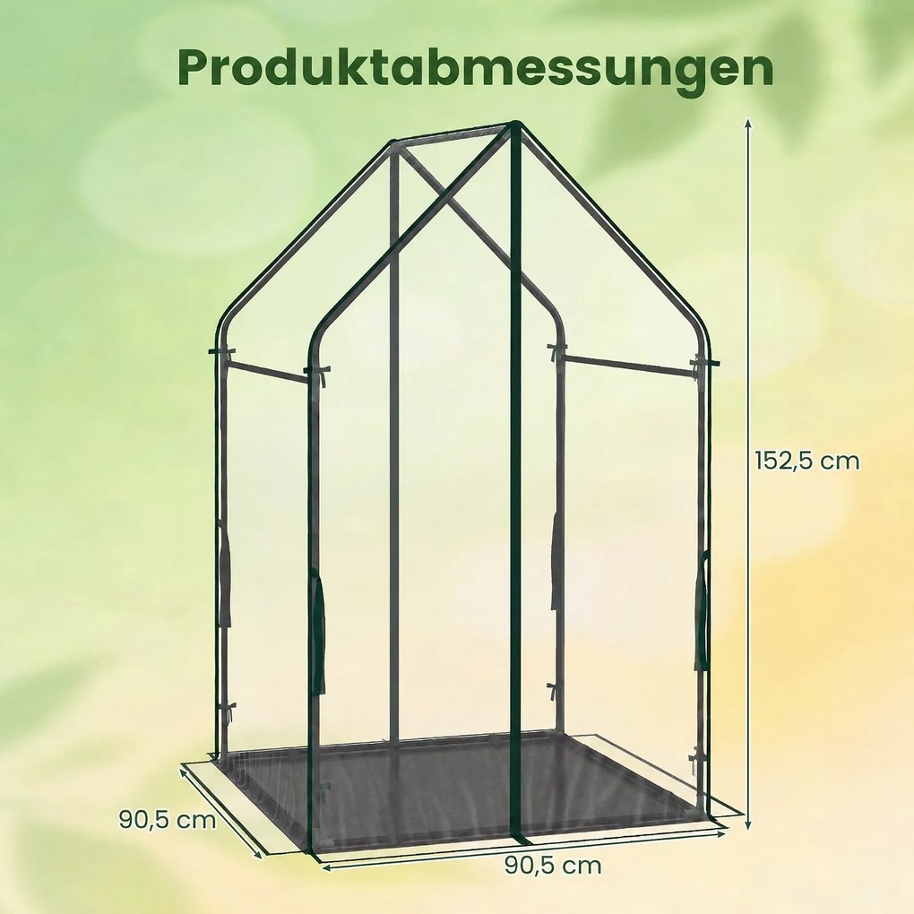 Costway Fóliový mini skleník se 2 rolovacími dveřmi, 90,5 × 90,5 × 152,5 cm