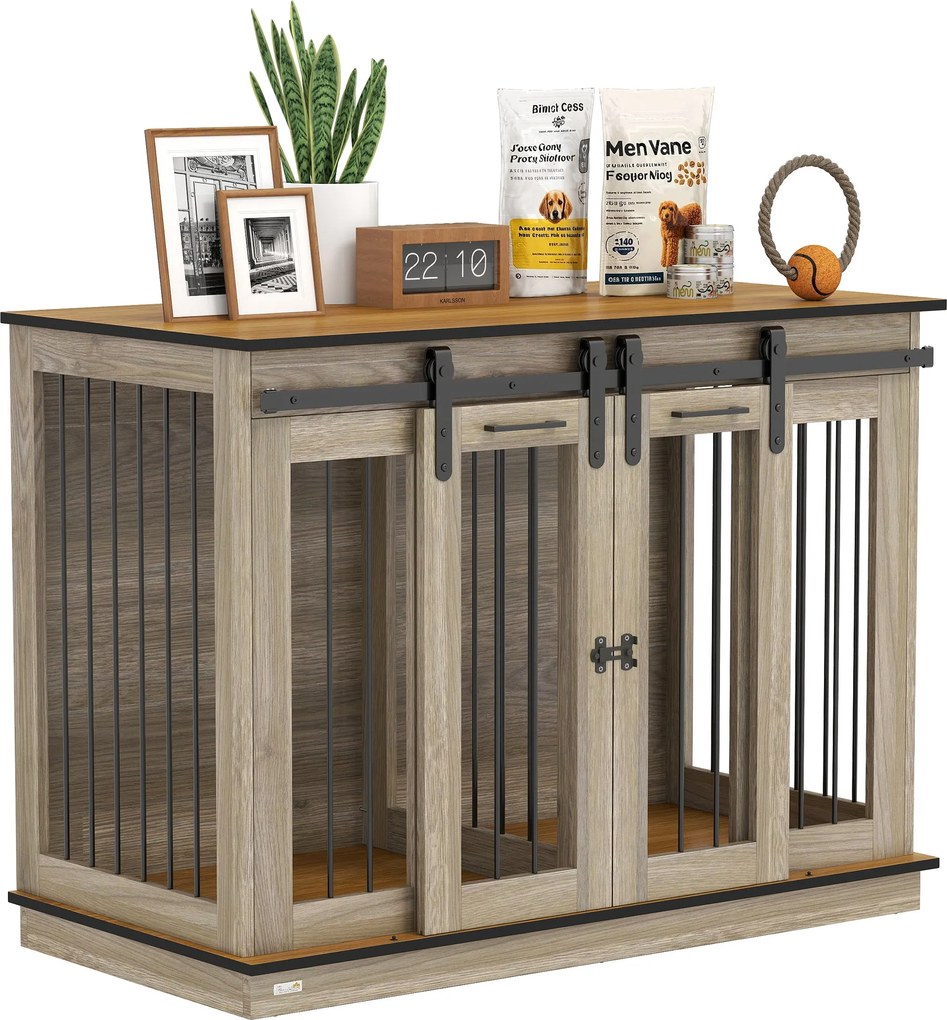 PawHut Nástavba pro psy s dvoukomorovou variantou, Moderní kovová klec pro psy do interiéru, Domácí psí bouda pro velké psy do 30 kg, 120 x 60 x 88,5