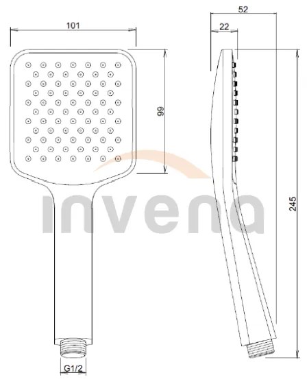Invena Trend, ruční sprchová hlavice s 1 funkcí, černá, INV-AS-91-004-S