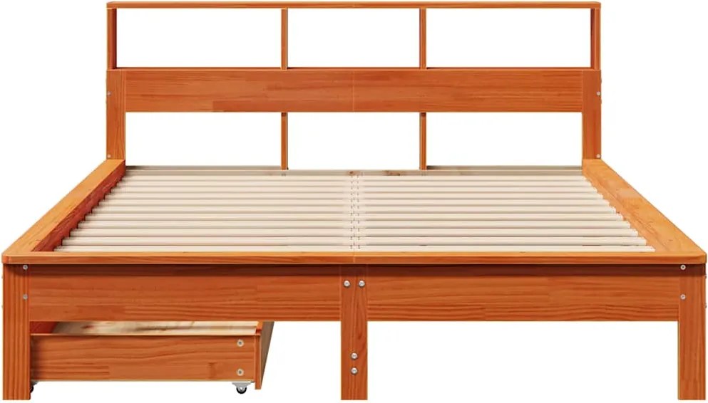 Postel s knihovnou bez matrace 160 x 200 cm masivní borovice 3309805