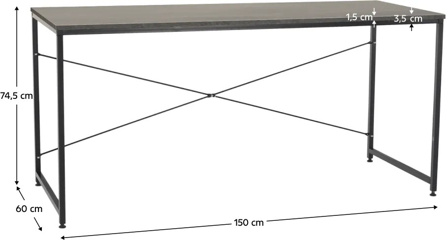 Psací stůl, beton/černá, 150x60 cm, MELLORA