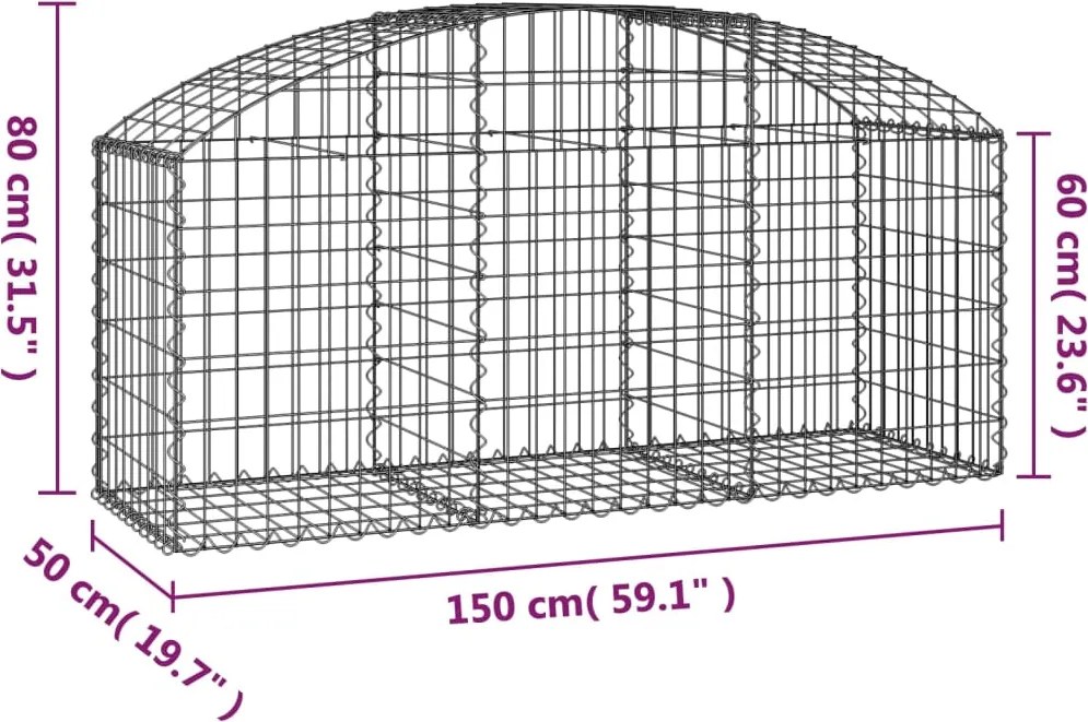 Klenutý gabionový koš 150 x 50 x 60/80 cm pozinkované železo 153453