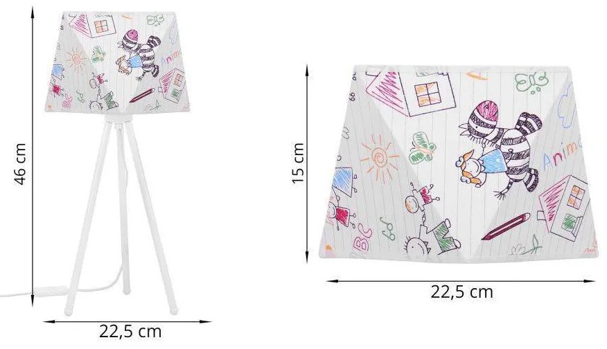 Dětská stolní lampa Diamond, 1x bílé textilní stínítko se vzorem