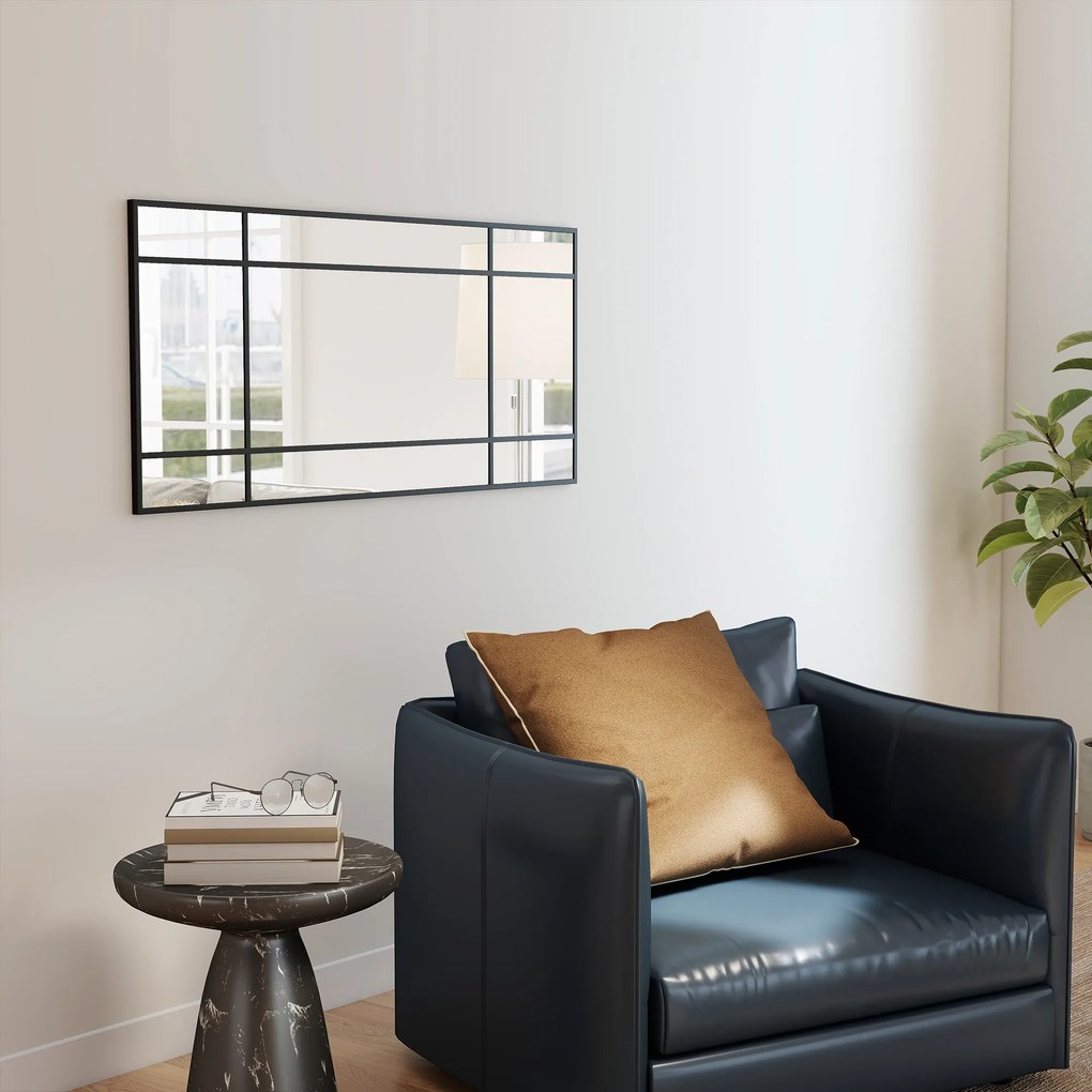 HOMCOM Nástěnné zrcadlo, dekorativní zrcadlo s kovovým rámem, černé pruhy, vrstvené sklo, 50Š x 2H x 110V cm