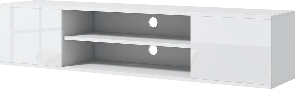 HOMCOM Nástěnný televizní stolek v moderním stylu - 2 skříňky, 2 centrální nika a 2 otvory pro správu kabelů 140 x 30 x 30 cm bílá | Aosom