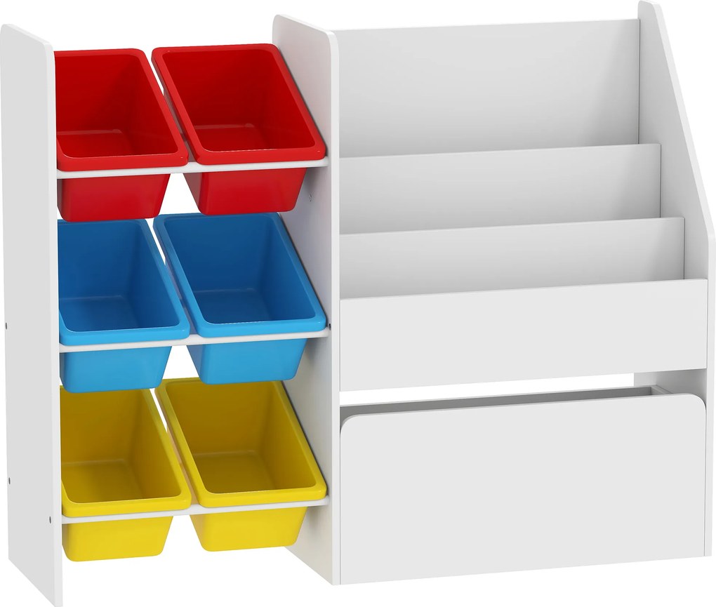 AIYAPLAY úložný nábytek pro děti, úložný box na hračky s 6 vyjímatelnými boxy a velkou pojízdnou krabicí, 100x30x80 cm, vícebarevný