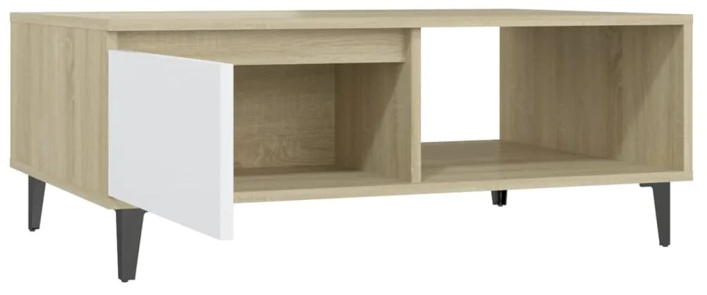 Konferenční stolek bílý a dub sonoma 90x60x35 cm dřevotříska - Default Title