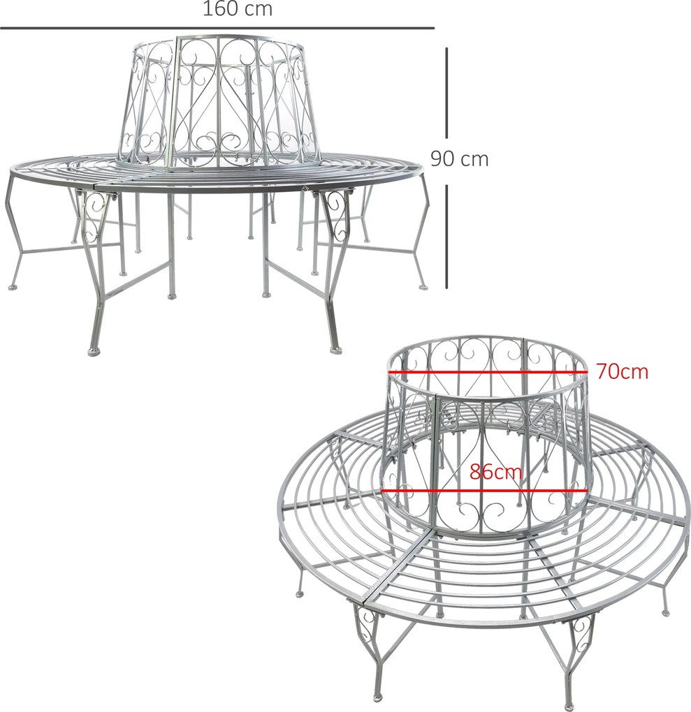 Outsunny lavička na stromy kulatá lavička 360° zahradní lavička lavička sedák lavičky na stromy kovové ∅160cm | Aosom