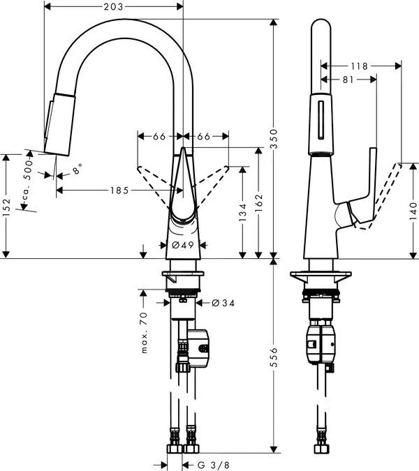 Hansgrohe Talis M51, dřezová baterie s výsuvnou sprškou, chromová, HAN-72815000