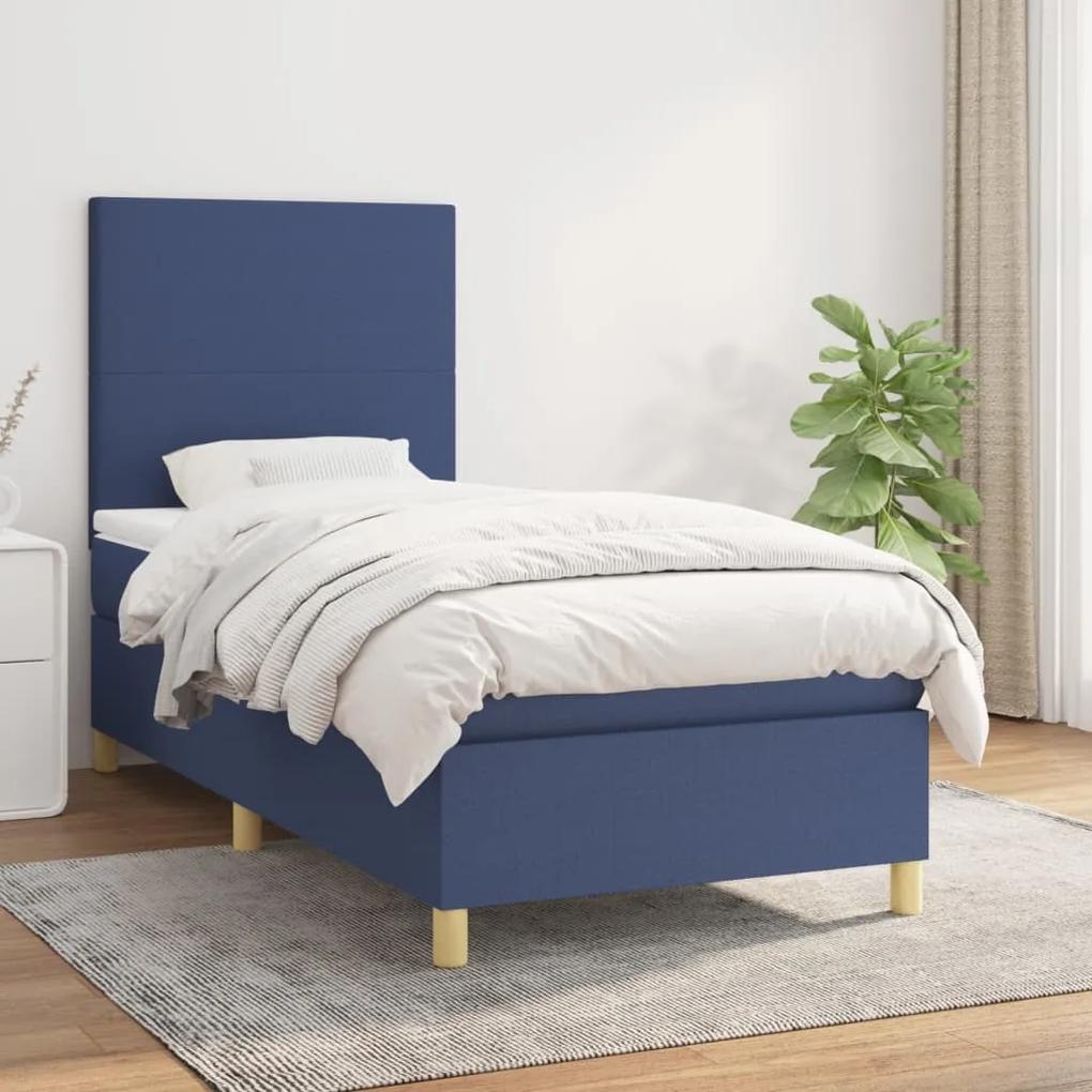 Box spring postel s matrací modrá 100 x 200 cm textil,  3142159