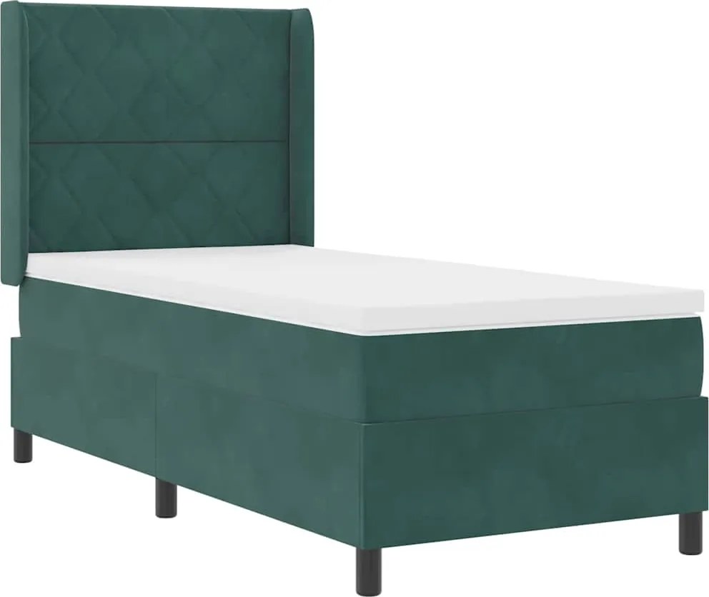 Postel s boxspringem s čelo Tmavě zelená 90 x 190 cm samet 3342041