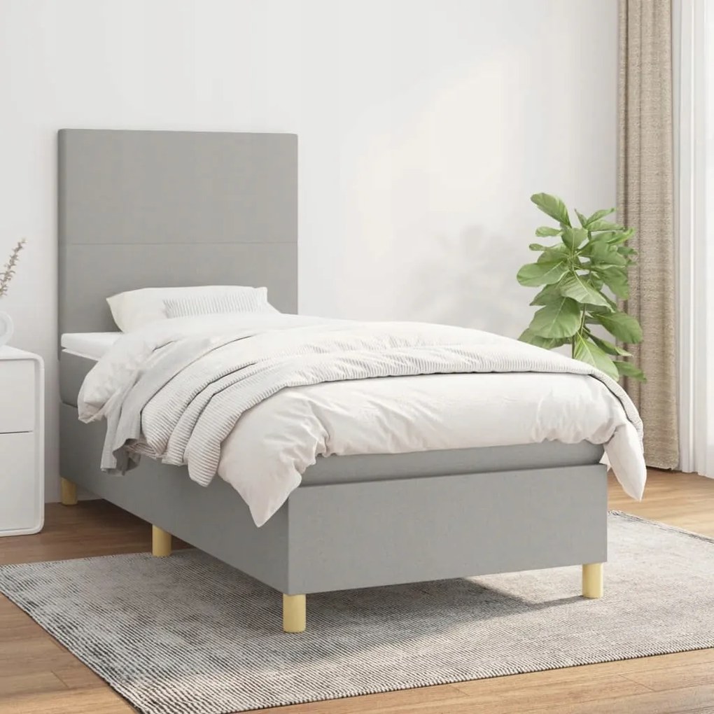 Box Spring Postel S Matrací Textil Světle Šedá Hladký design 100 x 200 cm