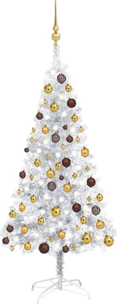 vidaXL Umělý vánoční stromek s LED a sadou koulí 150 cm PET [3077584] Barva: Modrá a růžová