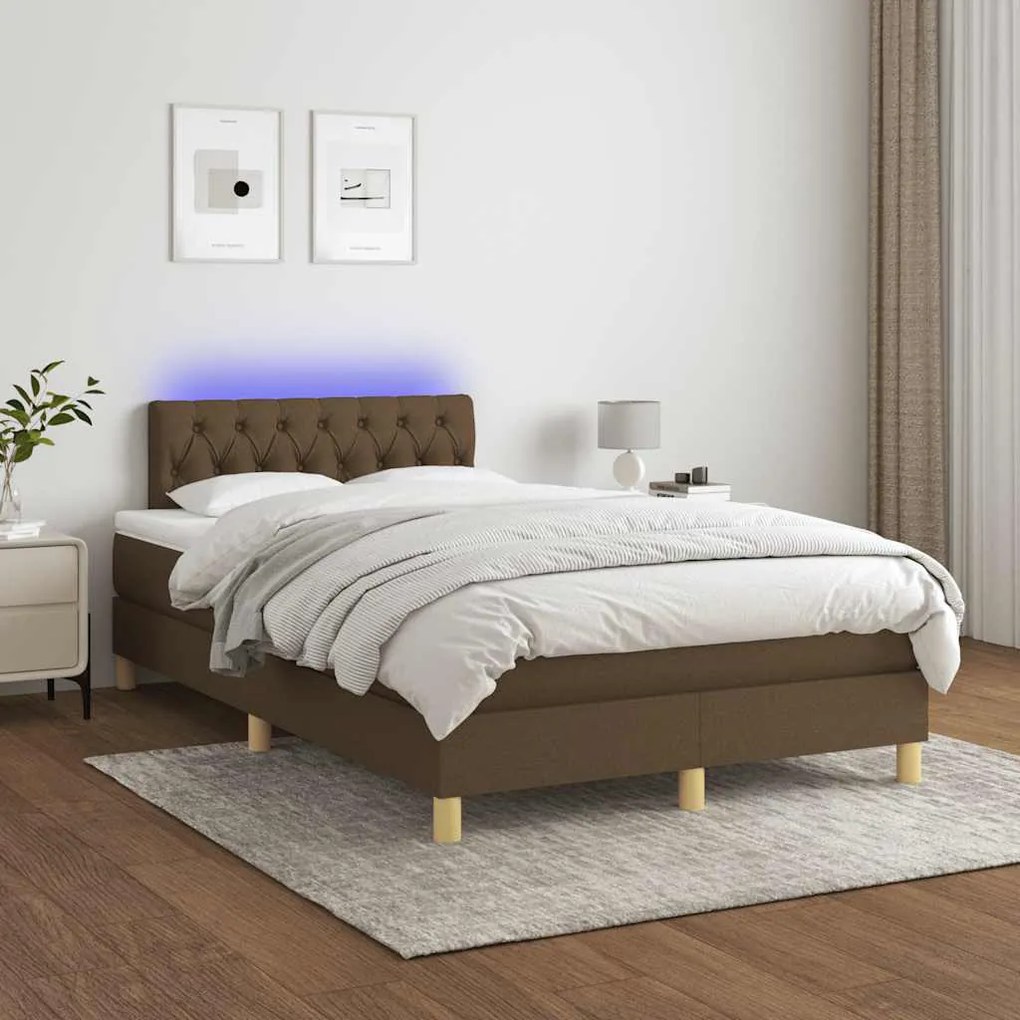 Box spring postel s matrací a LED tmavě hnědá 120x190 cm textil 3270112