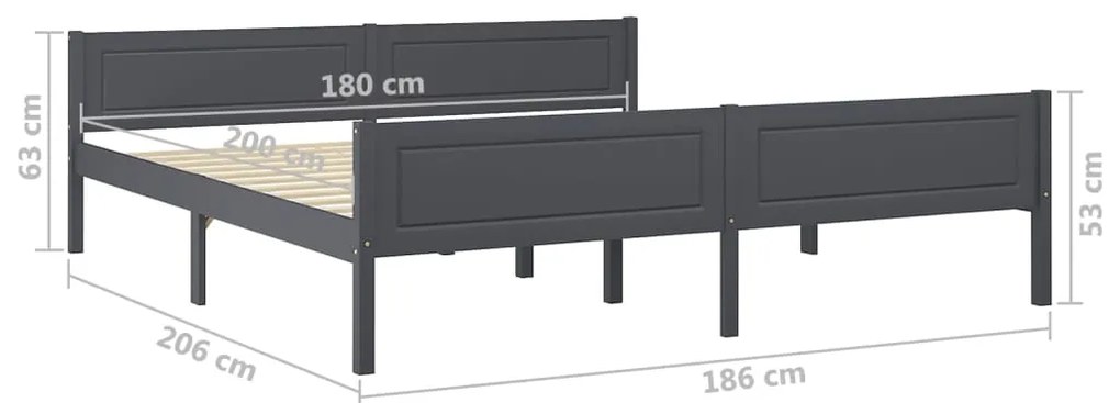 vidaXL Marketos Rám postele masivní borové dřevo šedý 180 x 200 cm