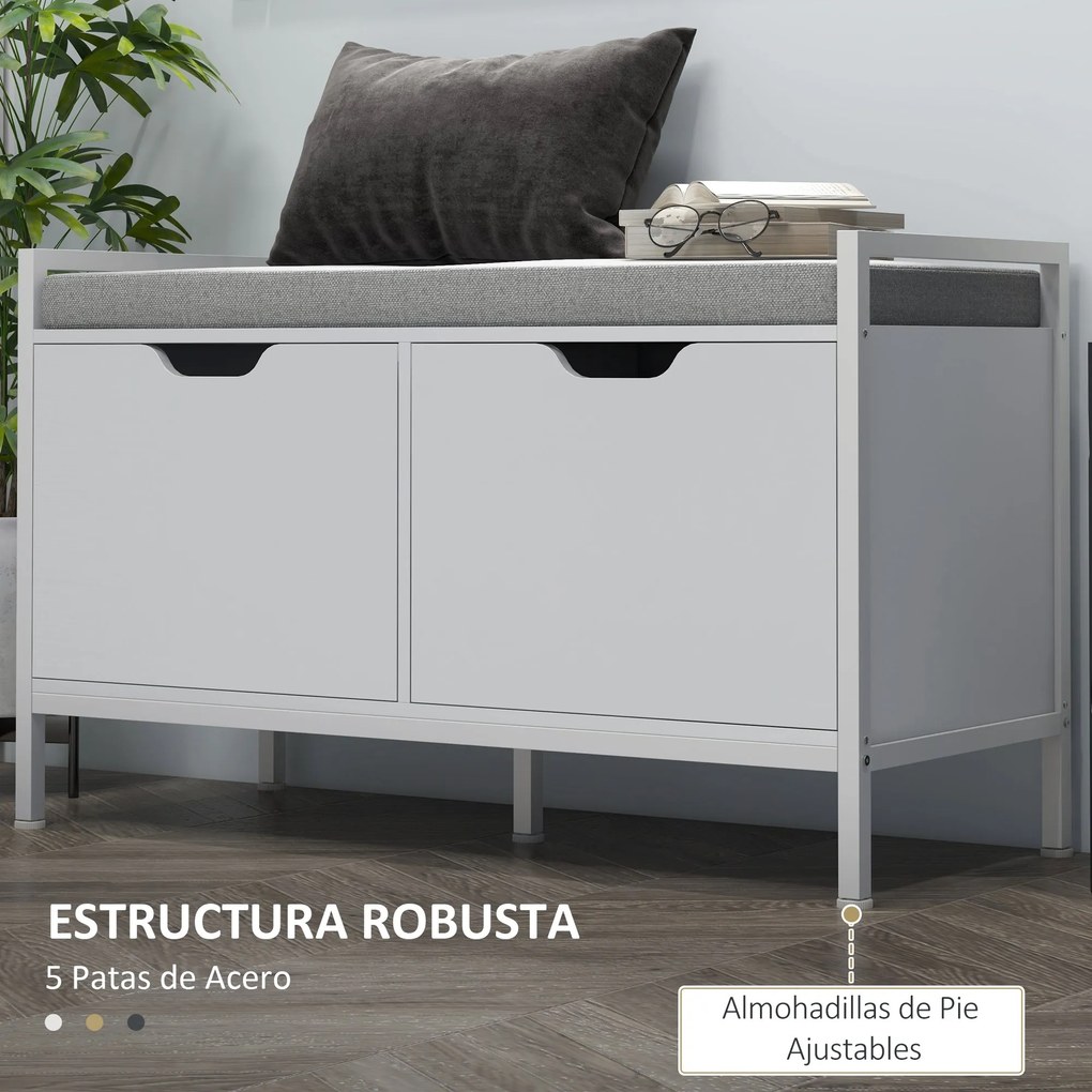 HOMCOM Lavice na boty se sedákem s odnímatelným polstrováním pro 4 páry bot - Lavice do předsíně, chodby, obývacího pokoje 84x35x50 cm Bílá