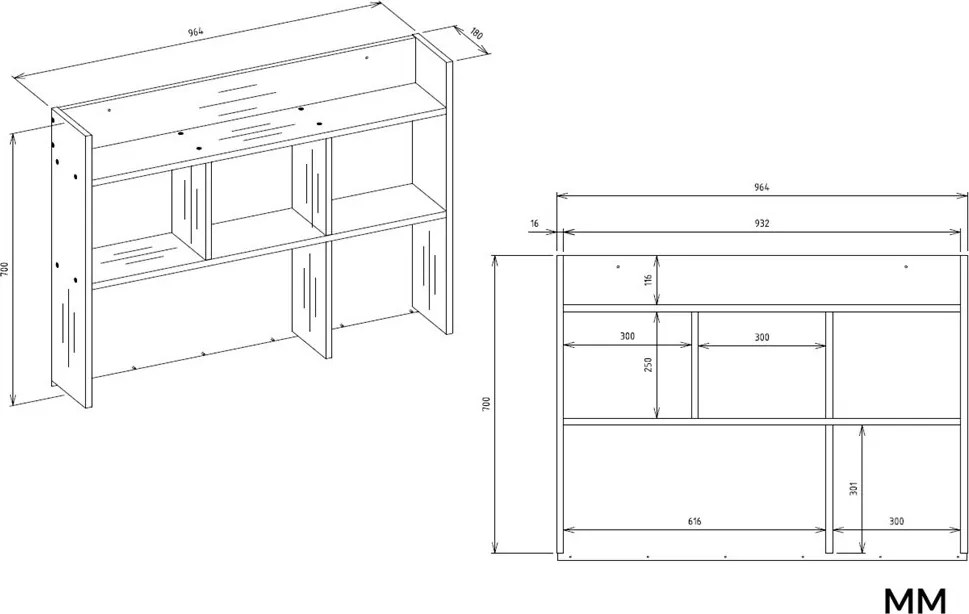 Psací stůl s nástavbou MIJAS pravý matně bílý