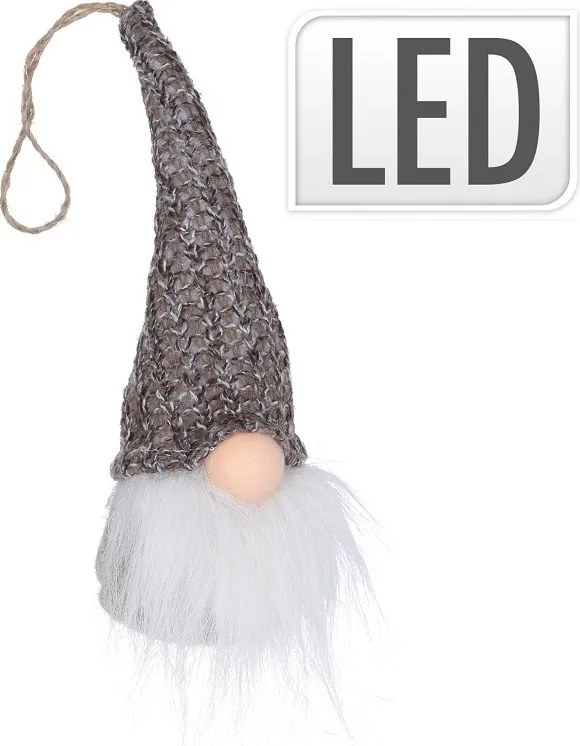 Závěsný vánoční skřítek s LED – tmavě šedý 19 cm
