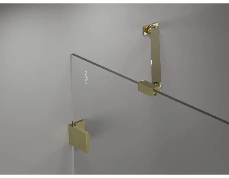 Mexen Lunar, pětiúhelníkový sprchový kout naklápěcí vpravo 80 x 100 cm, 8mm čiré sklo, zlatý profil, 831-080P-100L-50-00-P