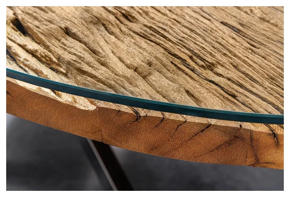 Massive home | Oválný jídelní stůl BARRACUDA 220cm, teak+sklo
