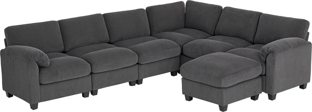 HOMCOM U-tvarovaná rohová sedací souprava, 292×224 cm — kordurový potah, kapsové pružiny, odnímatelný taburet | Aosom