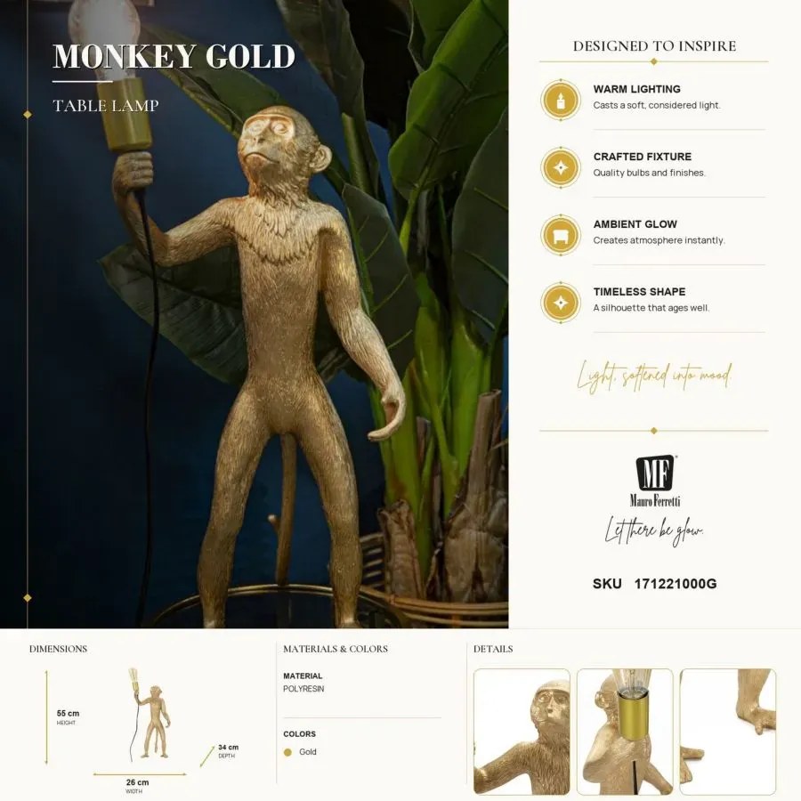 Stolní lampa Monkey 55 cm zlatá