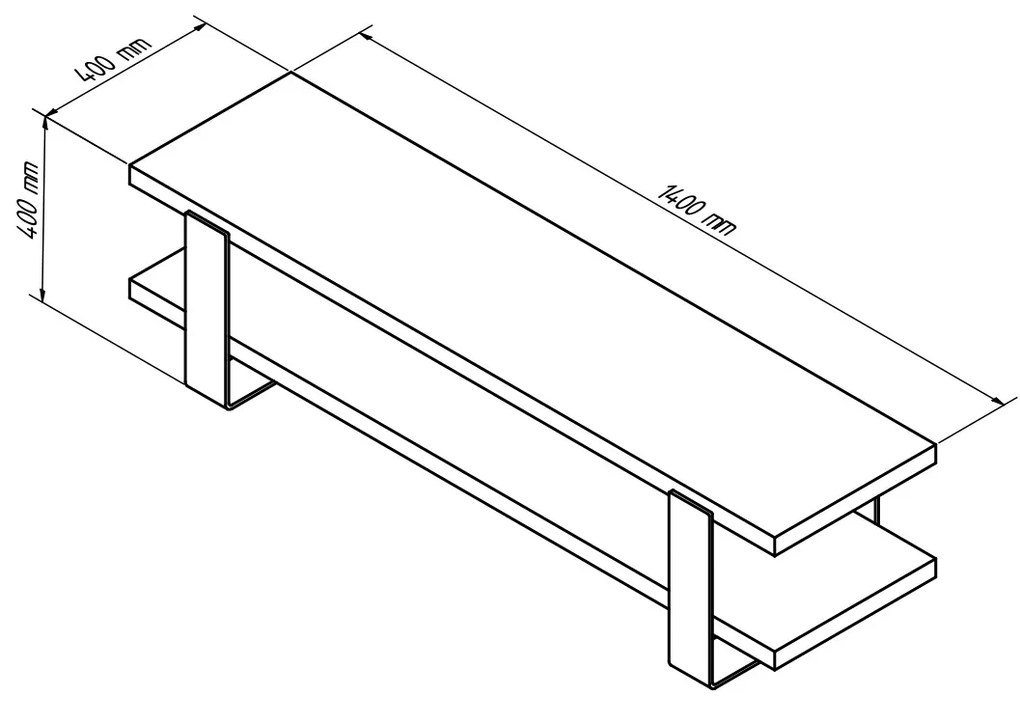 TV stolek Babylón s masivními dubovými deskami 1400 x 400 mm