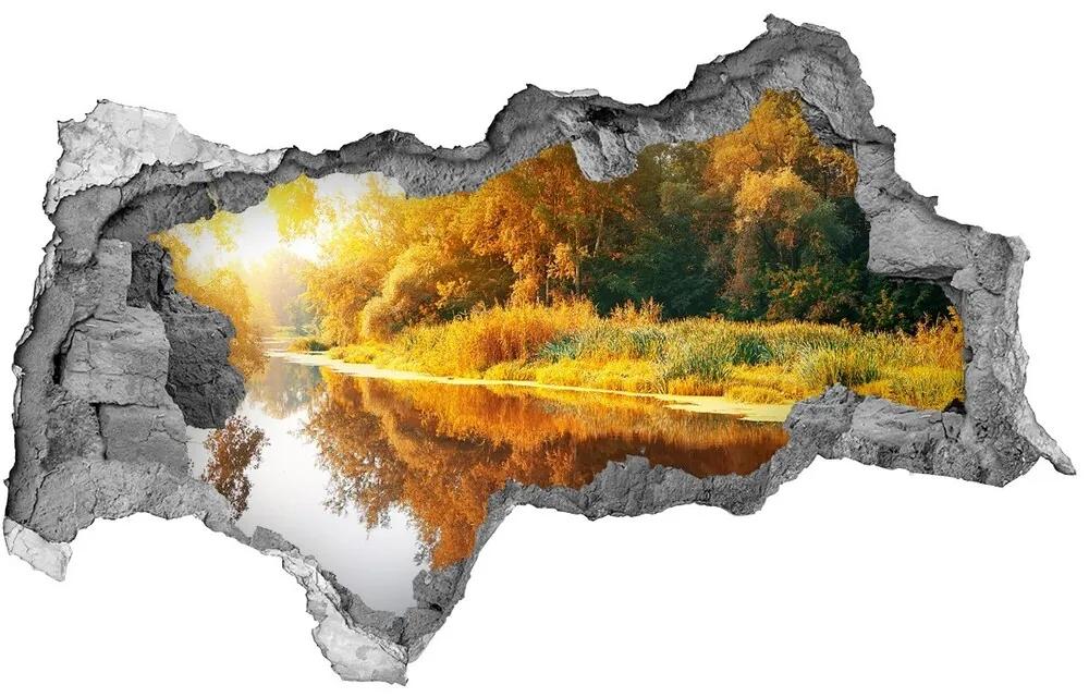 Wallmuralia Díra 3D ve zdi na stěnu Řeka podzim 95x73 cm