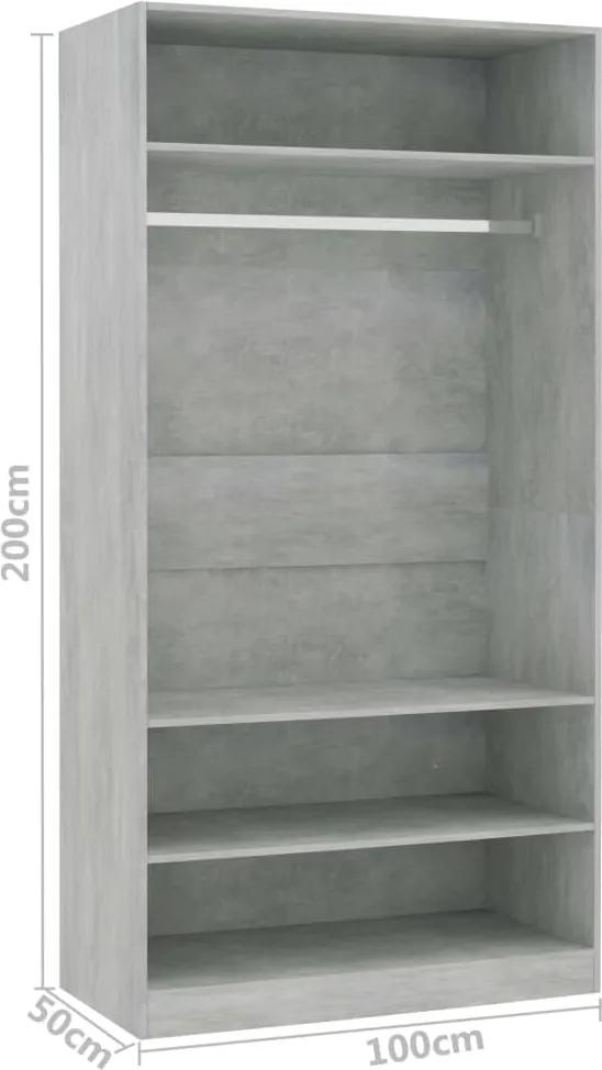 Šatní skříň Kennard - dřevotříska - 100x50x200 cm | betonově šedá