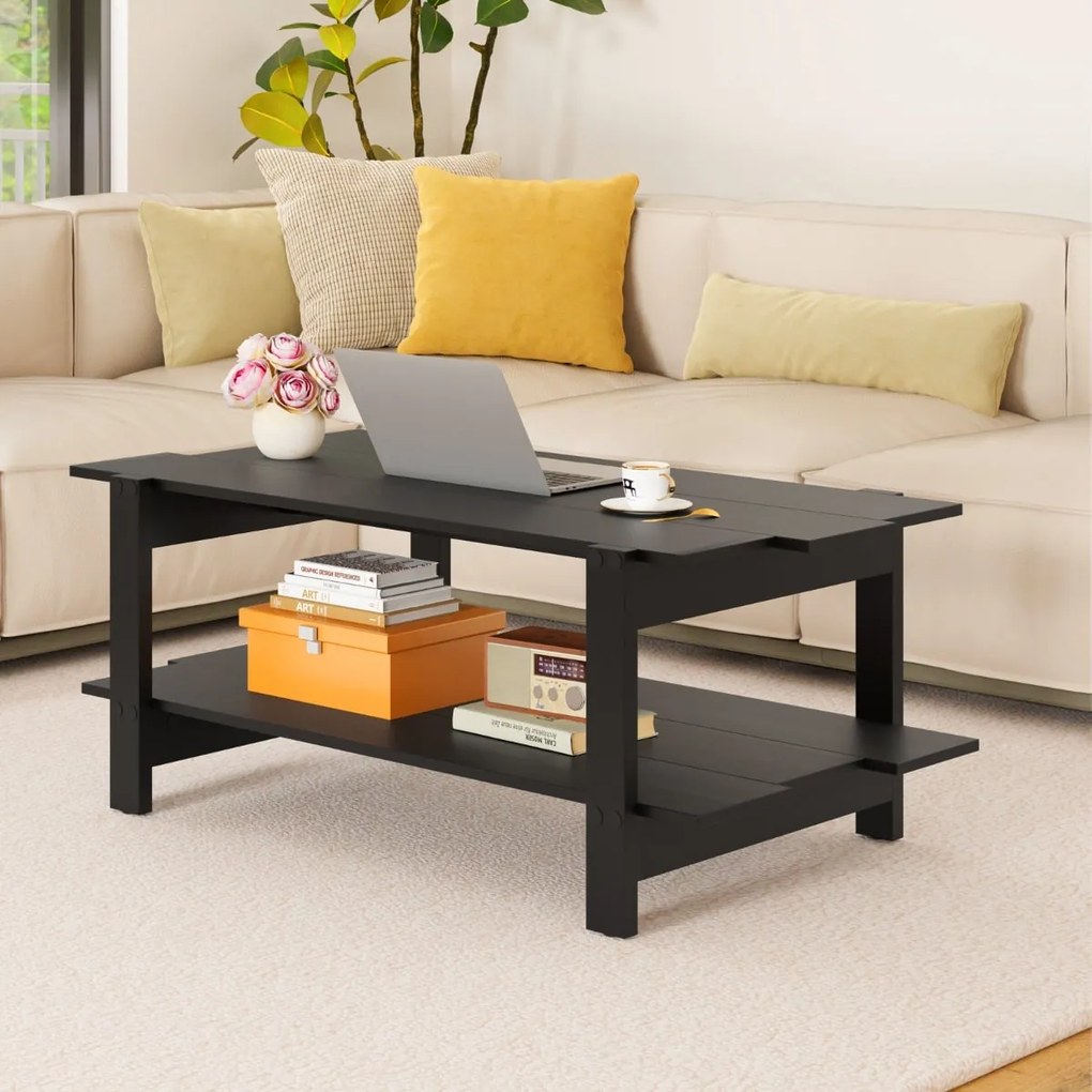 Costway 2patrový konferenční stolek s policí Obdélníkový Accent Table, černý