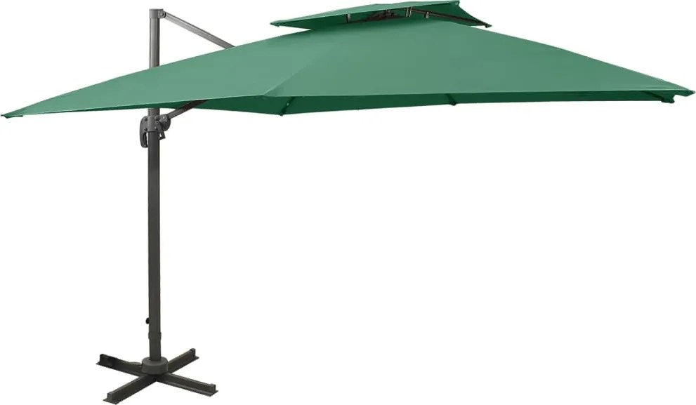Boční zahradní slunečník s dvojitou stříškou 300x300 cm zelený 312370