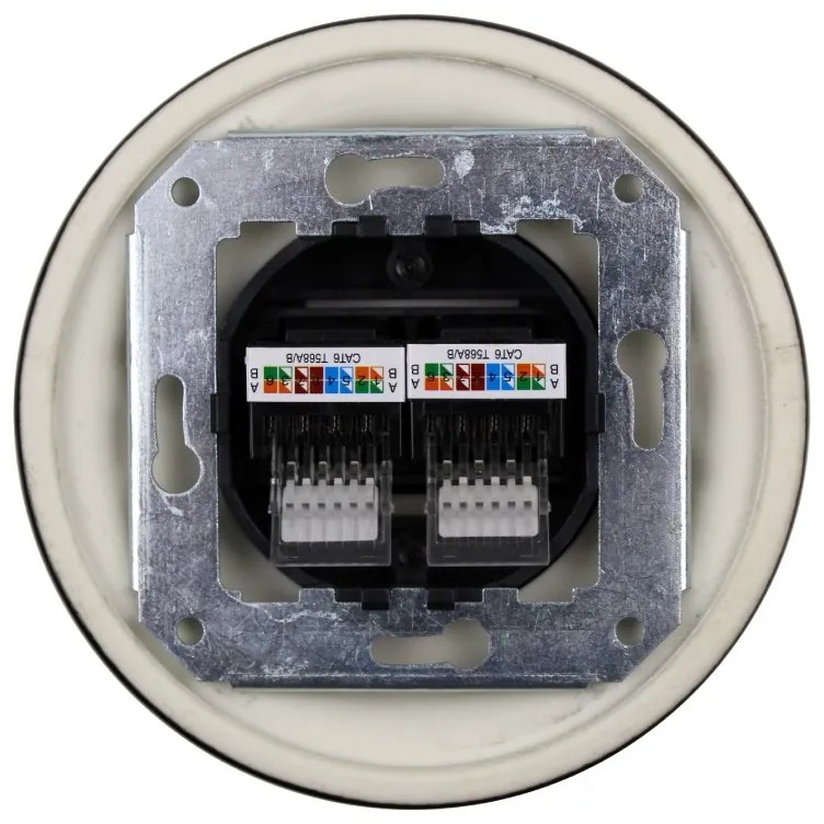 Elhard Kulatá keramická zásuvka 2xRJ45 CAT6, černá KV2034B