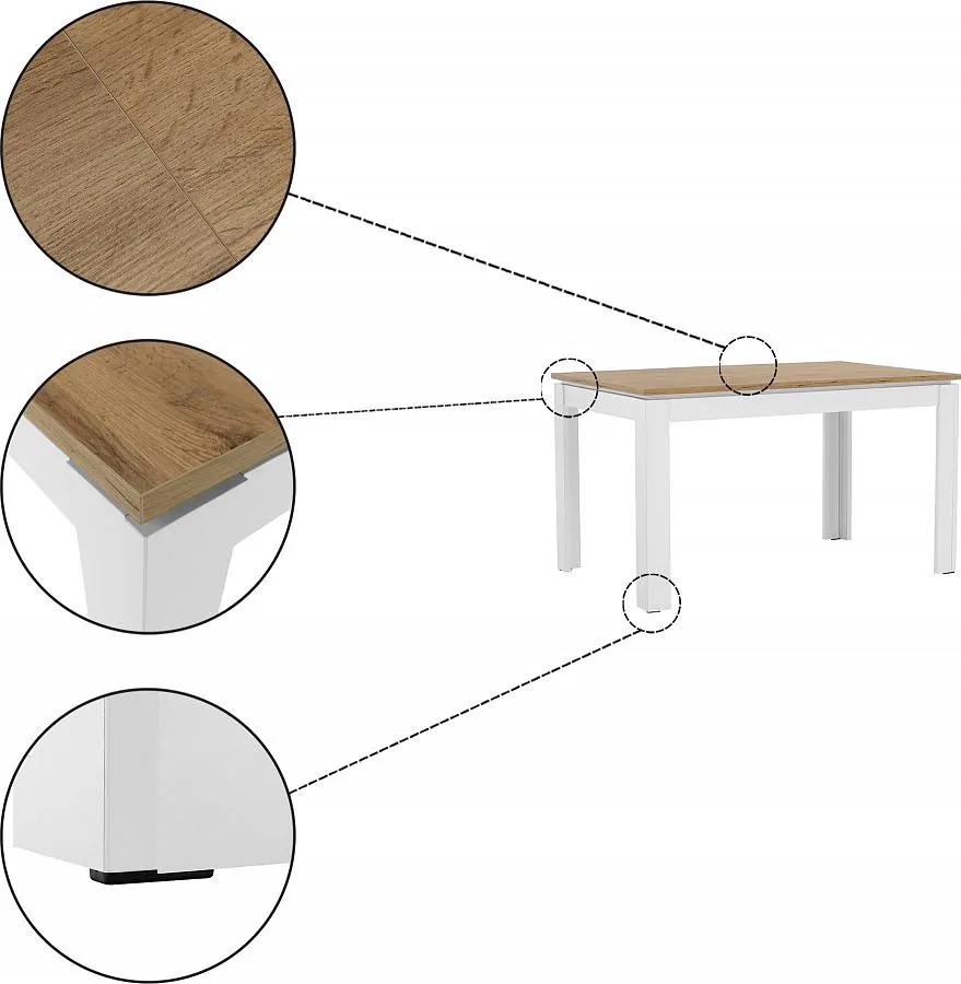 Tempo Kondela Rozkládací stůl, bílá/dub wotan 135-184x86 cm, VILGO