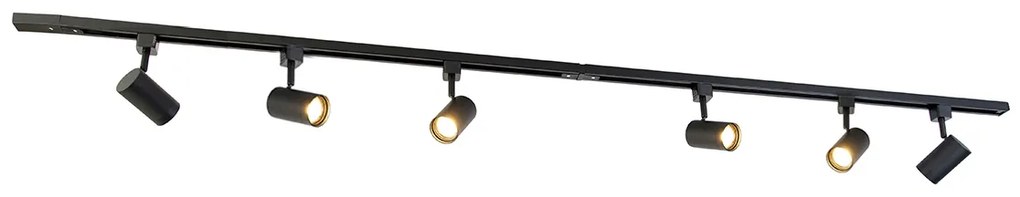 Moderní kolejnicový systém s 6 černými reflektory 1-fázový 194 cm - Iconic Jeana