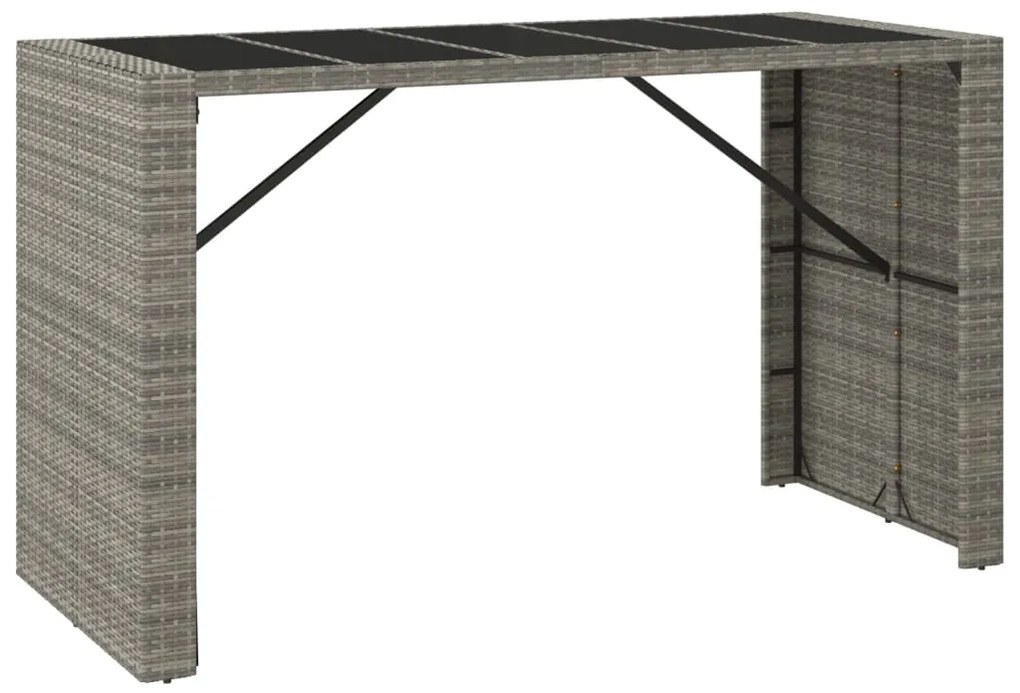 vidaXL Barový stůl se skleněnou deskou šedý 185x80x110 cm polyratan