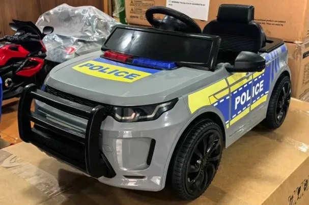 AIYAPLAY policejní elektrické auto 12V s dálkovým ovladačem, světlem a sirénou, šedé