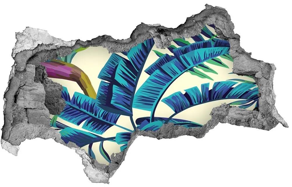 Wallmuralia Nálepka 3D díra na zeď samolepící Tropické listí 95x73 cm