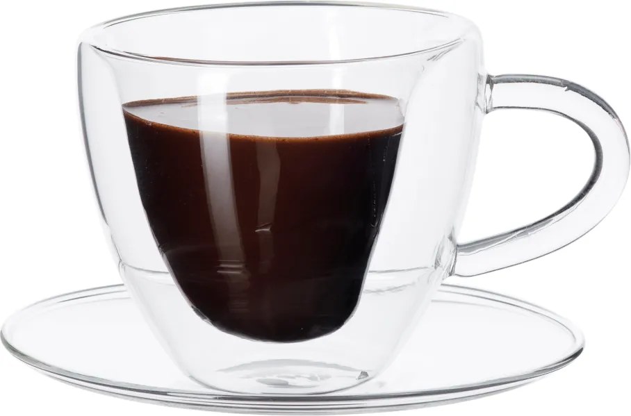 Termo sklenice, set 2 ks, šálek Heart s podšálky, ve tvaru srdce, 150 ml, HOTCOOL TYP 5