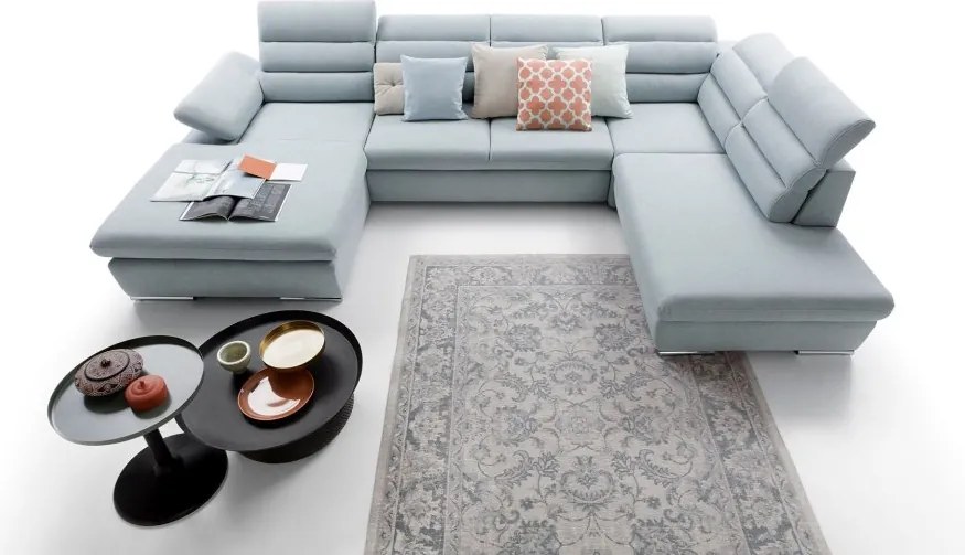 Rozkládací rohová sedačka GRETA U - výběr potahové látky pravý roh Monolith 77 - modrá