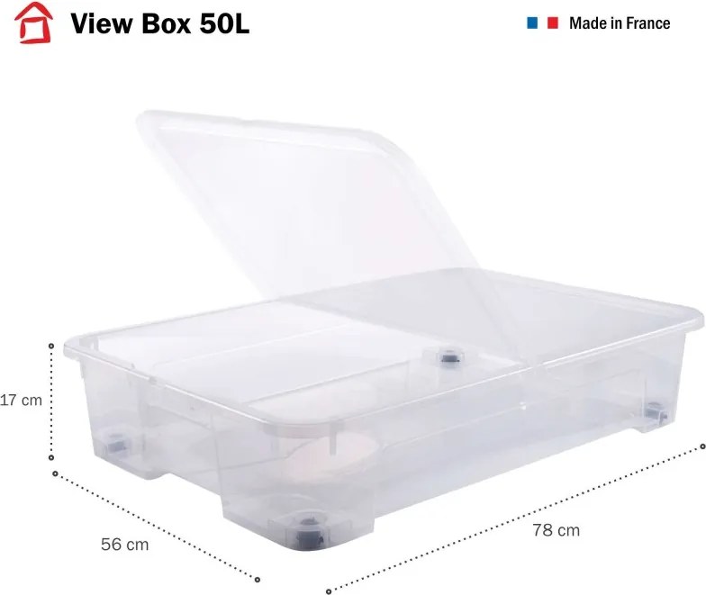 SUNDIS Úložný box pod postel VIEW BOX 50 L – pod postel, s víkem a kolečky