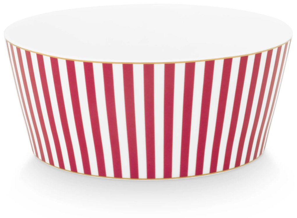 Pip Studio Royal stripes miska Ø15cm, bílo-tmavě růžová (miska z tenkostěnného porcelánu)