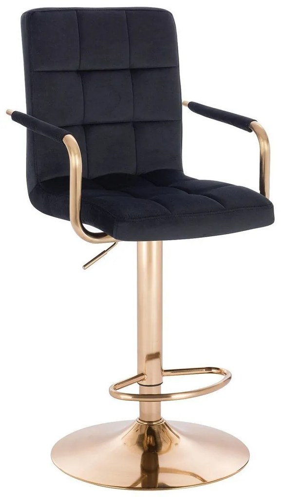 LuxuryForm DESIGN Barová židle VERONA GOLD VELUR na zlaté kulaté podstavě - černá