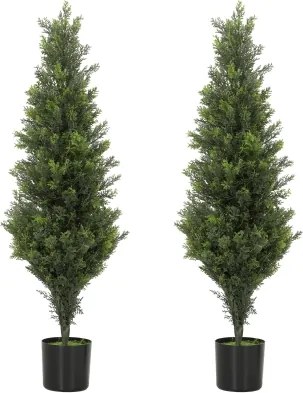 HOMCOM Sada 2 umělé cypřiše 90 cm pro interiéry a chráněné venkovní prostory s květináčem, 564 listů, dům, kancelář, zahrada, zelená
