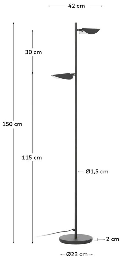 Černá kovová stojací lampa Kave Home Veleira 150 cm